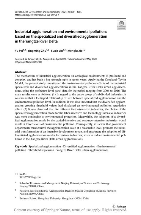 Industrial Agglomeration And Environmental Pollution Based On The
