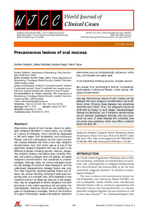 Pdf Precancerous Lesions Of Oral Mucosa