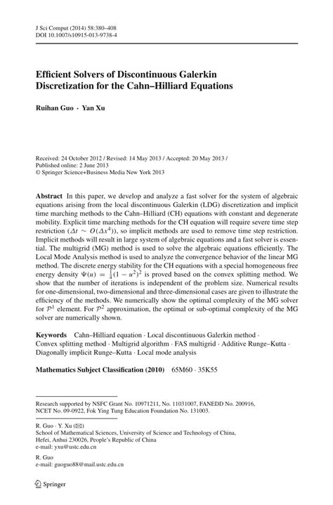 Pdf Efficient Solvers Of Discontinuous Galerkin Discretization For