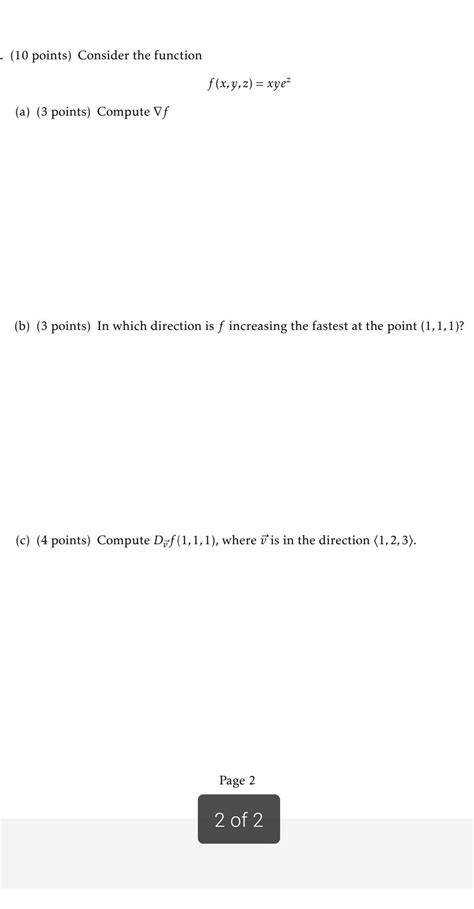 Points Consider The Function F X Y Z Xyez A Chegg