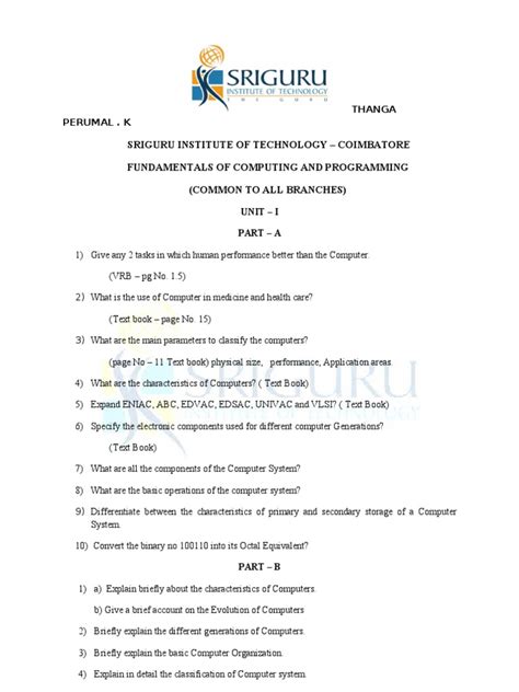 Foc Model Question Bank Pdf C Programming Language Subroutine