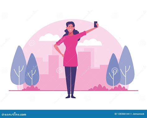 Young Woman Taking Selfie Stock Vector Illustration Of Color 128366144