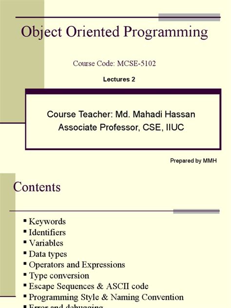 Object Oriented Programming Course Teacher Md Mahadi Hassan