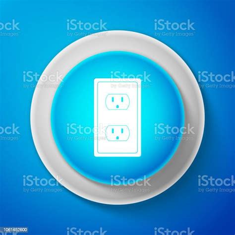 白色電源插座在美國圖示隔離在藍色背景上電源插座帶白線的圓形藍色按鈕向量插圖向量圖形及更多一個物體圖片 一個物體 交流電 伸入 Istock