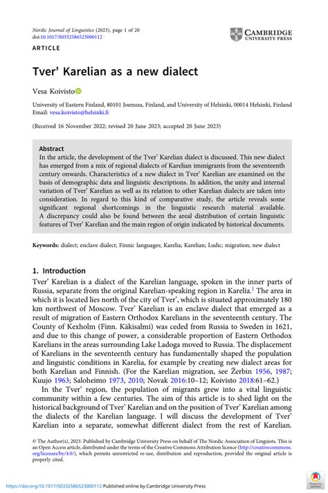 Pdf Tver Karelian As A New Dialect