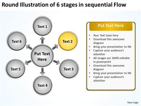 Round Illustration Of 6 Stages In Sequential Flow Processs And PowerPoint Slides Presentation