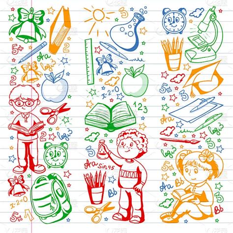 带小孩的矢量模式。回到学校。地理，几何，数学，物理，化学，天文学素材 花瓣网