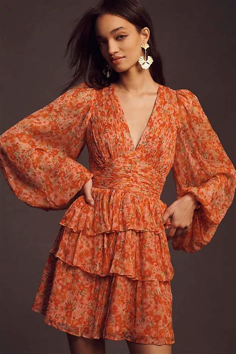 Bhldn Emmy Long Sleeve V Neck Tiered Mini Dress Anthropologie