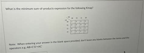 solved what is the minimum sum of products expression for