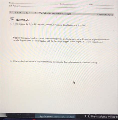 solved name lab partner s section date experiment 1 the