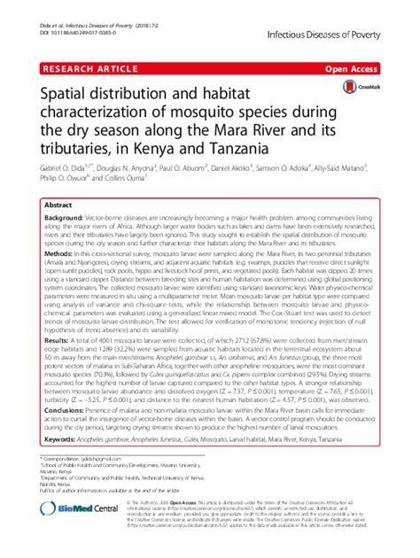Pdf Spatial Distribution And Habitat Characterization Of Mosquito