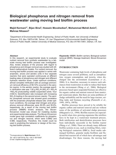 Pdf Biological Phosphorus And Nitrogen Removal From Wastewater Using