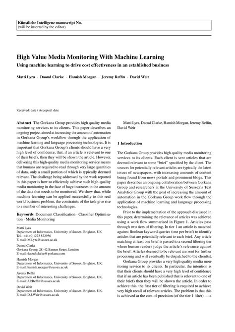 PDF Challenges In Applying Machine Learning To Media Monitoring