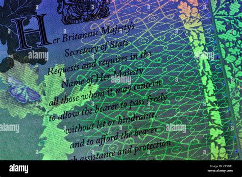 Page Of Uk Passport Photographed Under Ultraviolet Light Revealing