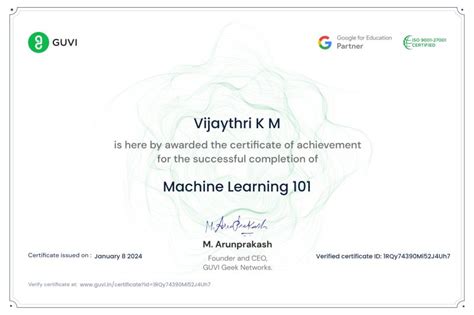 Vijaythri K M On Linkedin Machinelearning Guvicourse Ml101