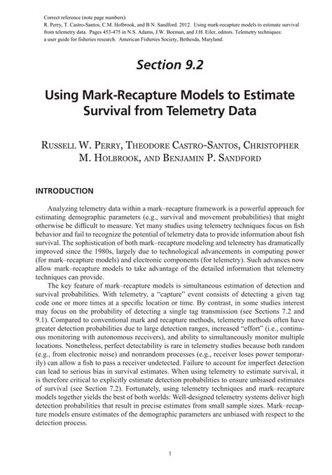 Pdf Using Mark Recapture Models To Estimate Survival From Telemetry Data