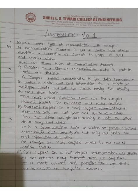 A Cn Assignment 1 Computer Network Summary Shree L R Tiwari College Of Engineering Shree