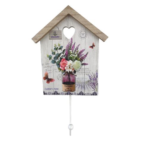 Дървена закачалка във формата на къщичка с лавандула и кукичка М2 13х24 см Emag Bg