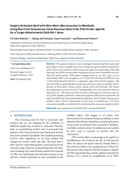 Pdf Forgery Detection Beef With Mice Meat Mus Musculus In Meatballs Using Real Time