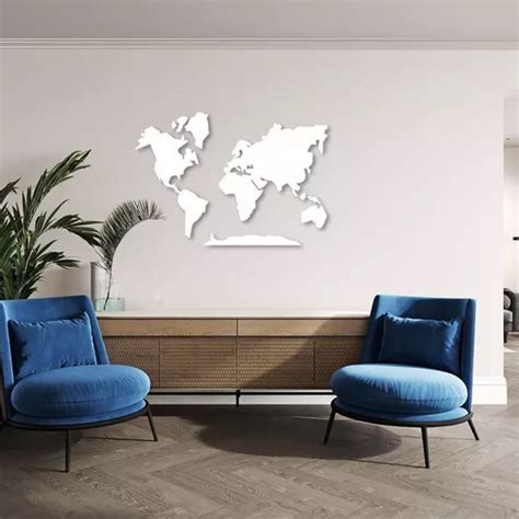 Quadro Escultura Mapa Mundi Com Antártida 250x172 Branco Frete Grátis