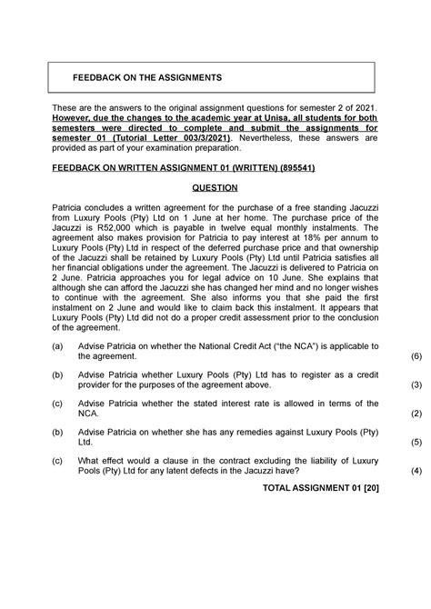 Feedback ON Assignments Semester FEEDBACK ON THE ASSIGNMENTS These Are The Answers To