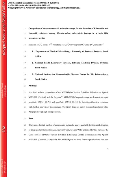 Pdf Comparison Of Three Commercial Molecular Assays For Detection Of