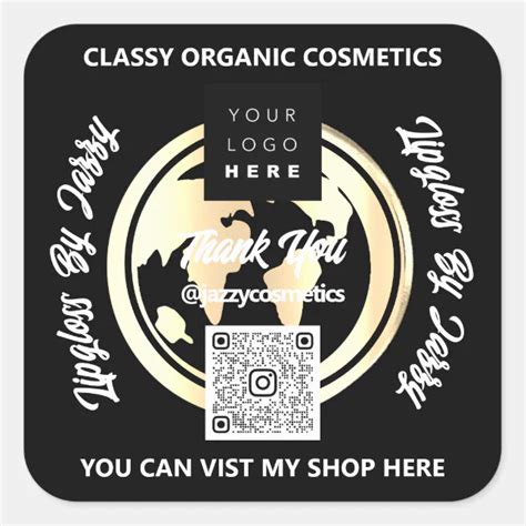 Thank Business Qr Code Logo Gold Black Square Sticker Zazzle