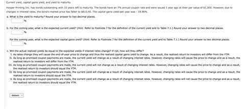 Solved Current Yield Capital Gains Yield And Yield To