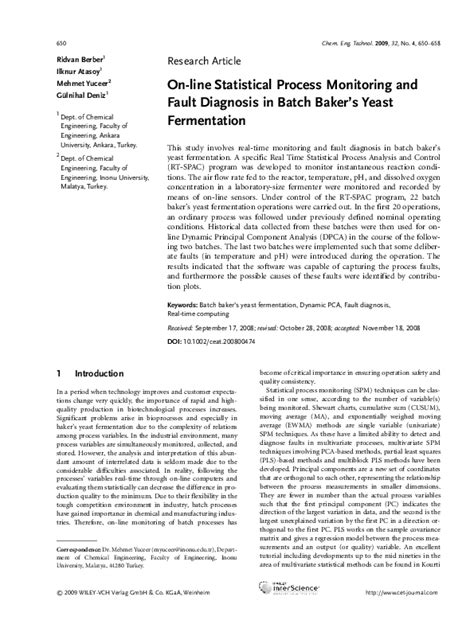 Pdf On Line Statistical Process Monitoring And Fault Diagnosis In Batch Bakers Yeast Fermentation