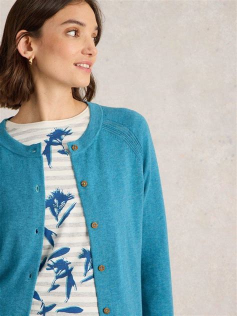 Lulu Crew Neck Cardi In Mid Blue White Stuff