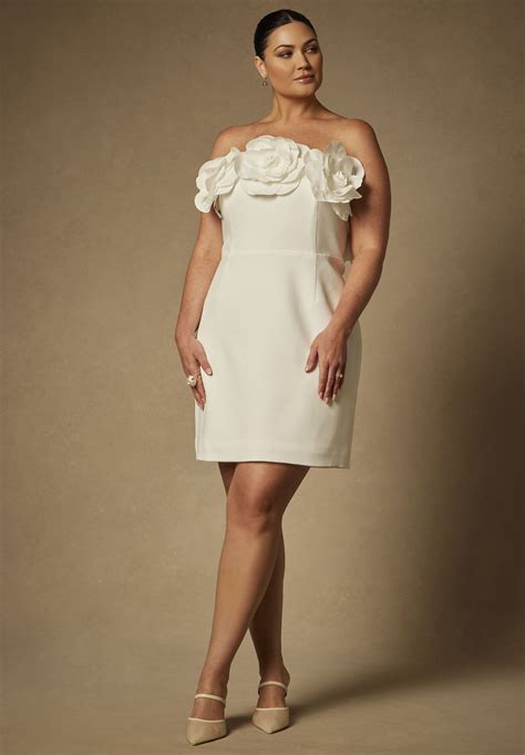 Bridal Strapless Mini Dress With Rosette Pearl Eloquii
