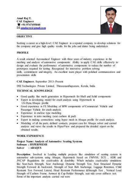 Experienced Cae Fea Engineer Resume