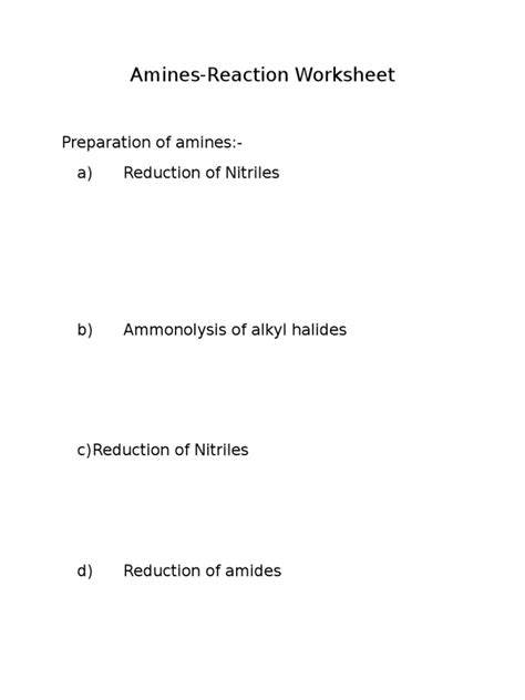 Amines Worksheet Pdf Amine Organic Reactions