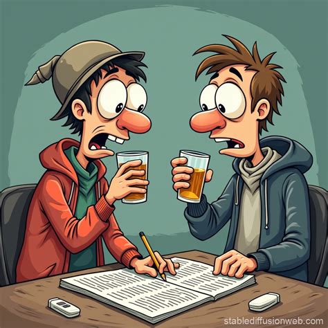 Homeless Cartoon Scene With Newspaper And Surprised Characters Stable