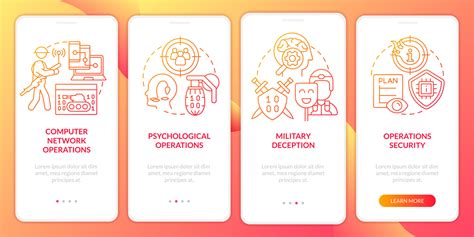 Information Operations Red Gradient Onboarding Mobile App Screen Walkthrough 4 Steps Graphic