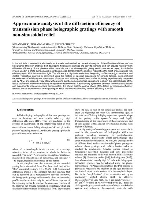 Pdf Approximate Analysis Of The Diffraction Efficiency Of Transmission Phase Holographic