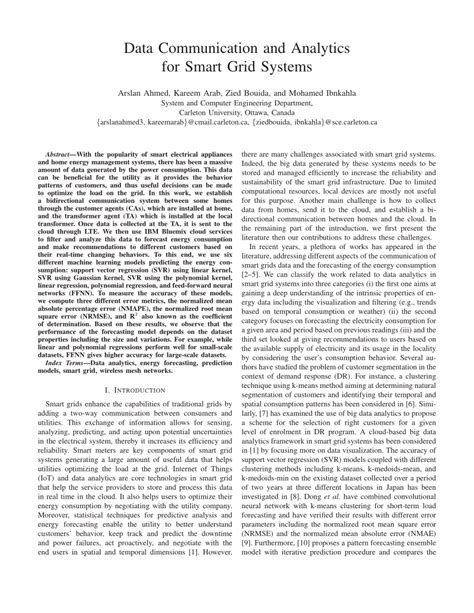 pdf data communication and analytics for smart grid systems