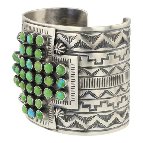 Lot Mark Yazzie Sonoran Gold Turquoise Zia Symbol Row Cuff Bracelet