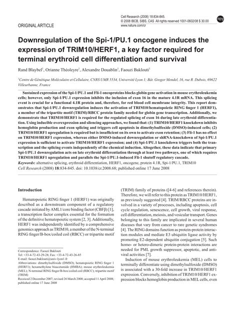 Pdf Downregulation Of The Spi 1pu1 Oncogene Induces The Expression