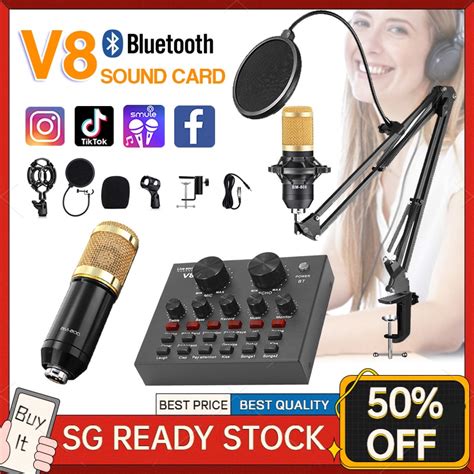 Jual SOUNDCARD V8 PLUS LENGKAP MIC V8 SOUND CARD WITH BM800 MICROPHONE LIVE BROADCAST EQUIPMENT