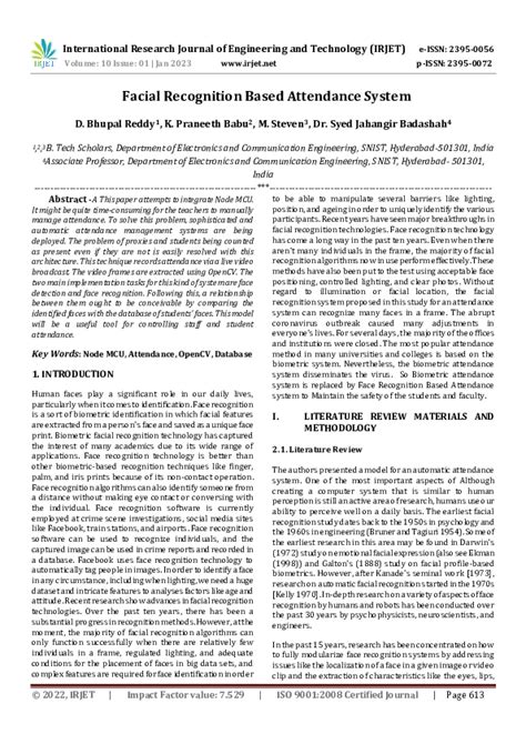 pdf facial recognition based attendance system
