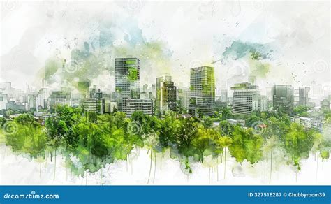Sustainable Urban Design Artistic Rendering Of A Green City With Eco