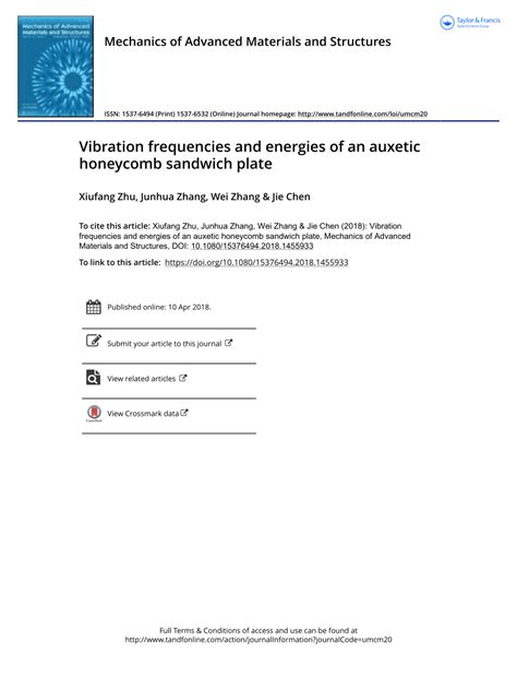 Pdf Vibration Frequencies And Energies Of An Auxetic Honeycomb Sandwich Plate