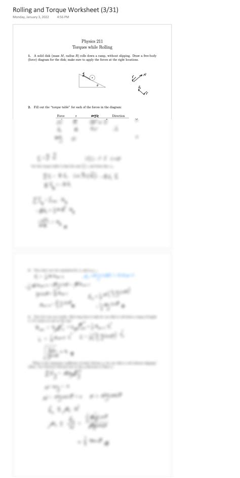 SOLUTION Rolling And Torque Worksheet 331 Studypool