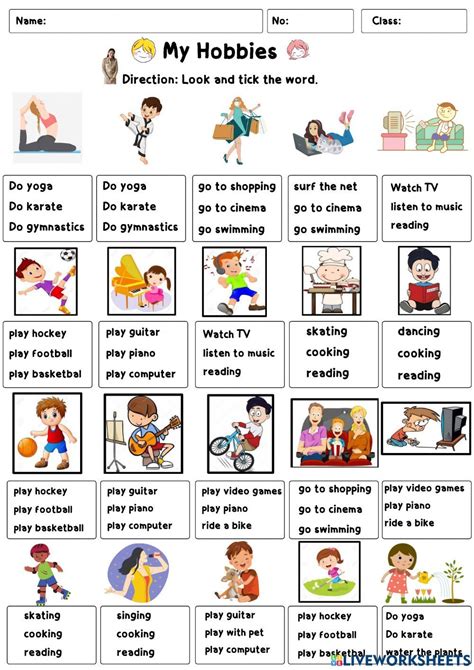 Hobbies Online Exercise For 3