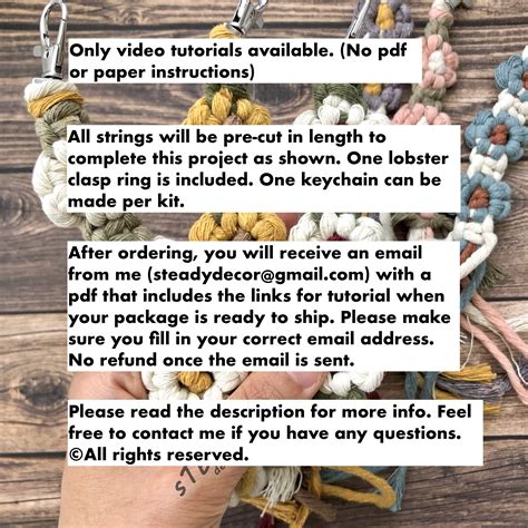 DIY Keychain Kit Macrame Flower Pattern Craft Kit Video Etsy