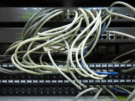 Close Up Network Cables Connected To Switch In Server Rack Stock Image Image Of Optic Link
