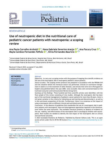 Use Of Neutropenic Diet In The Nutritional Care Of Pediatric Cancer