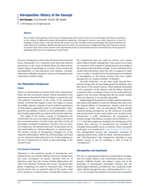 Pdf Introspection History Of The Concept