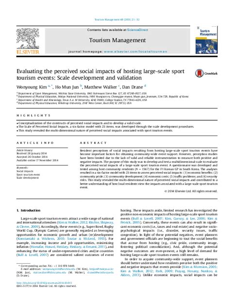 Pdf Evaluating The Perceived Social Impacts Of Hosting Large Scale Sport Tourism Events Scale